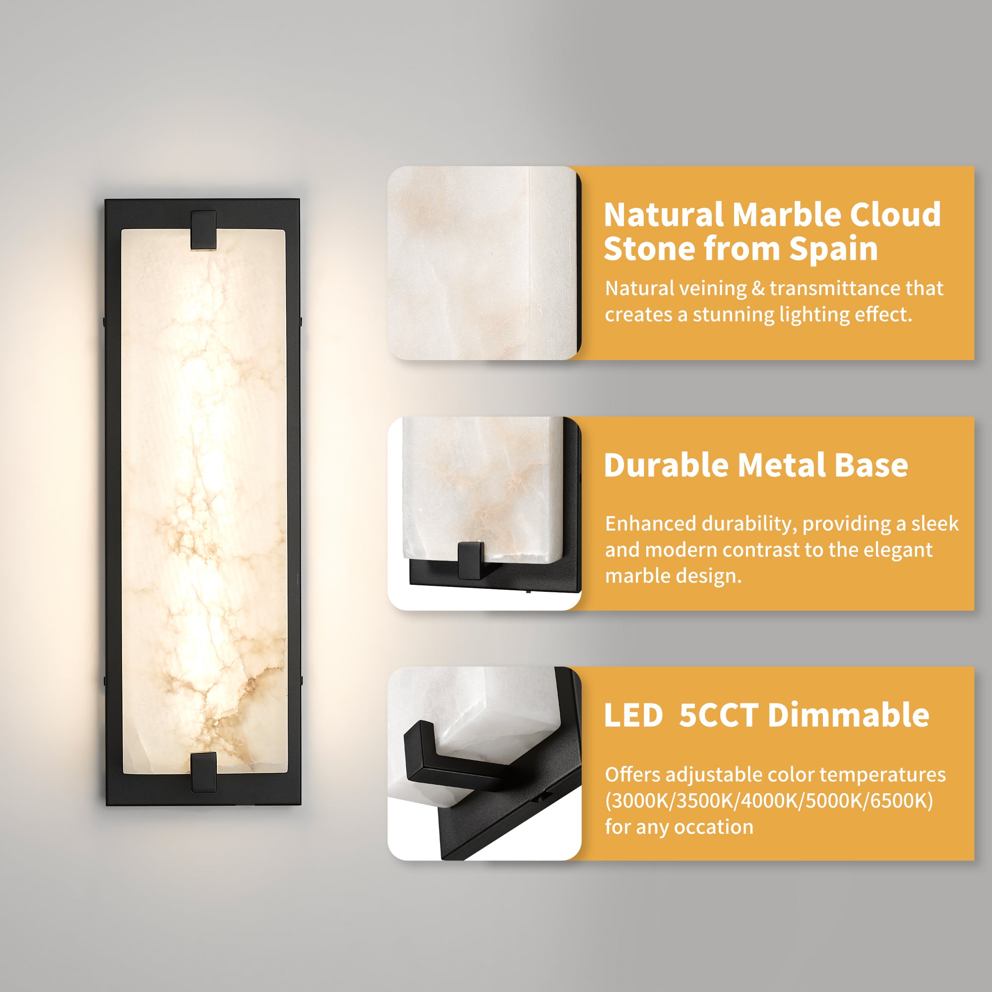 Emliviar 18.6 Inch Spanish Marble Cloud Stone LED Large Wall Sconce, D ...