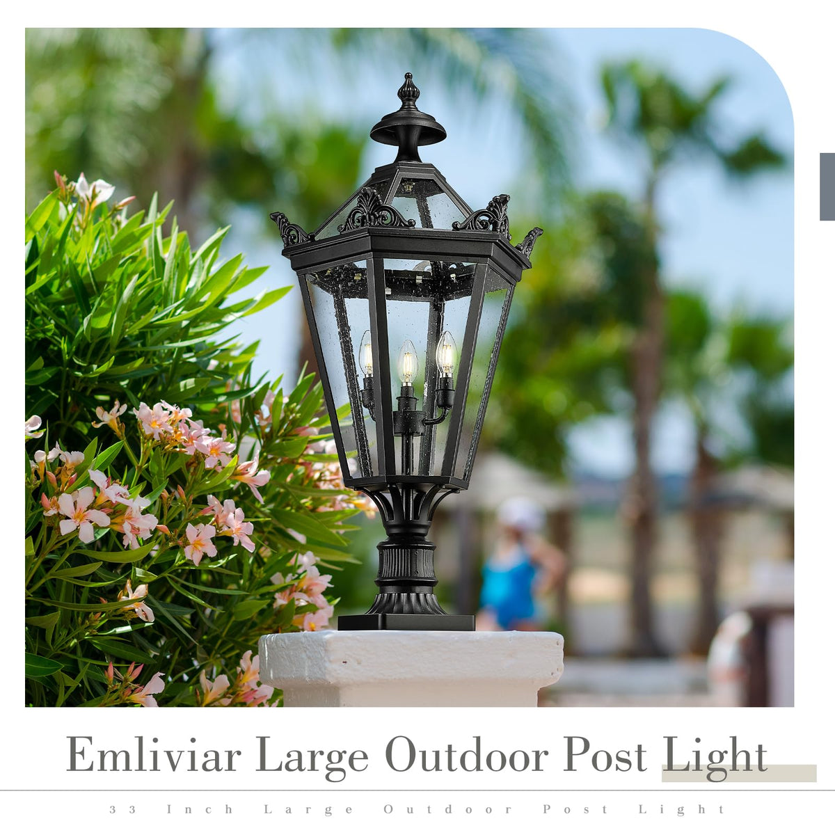 Emliviar Outdoor Large Post Lantern Light 33 Inch, Exterior Pillar Lam
