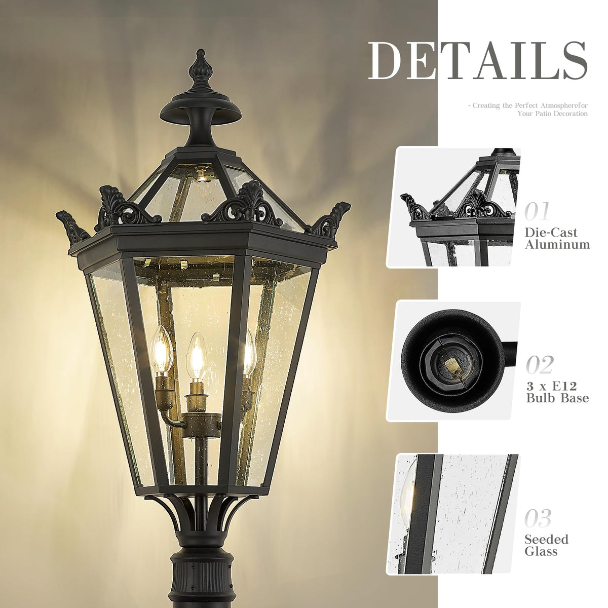 Emliviar Outdoor Large Post Lantern Light 33 Inch, Exterior Pillar Lam
