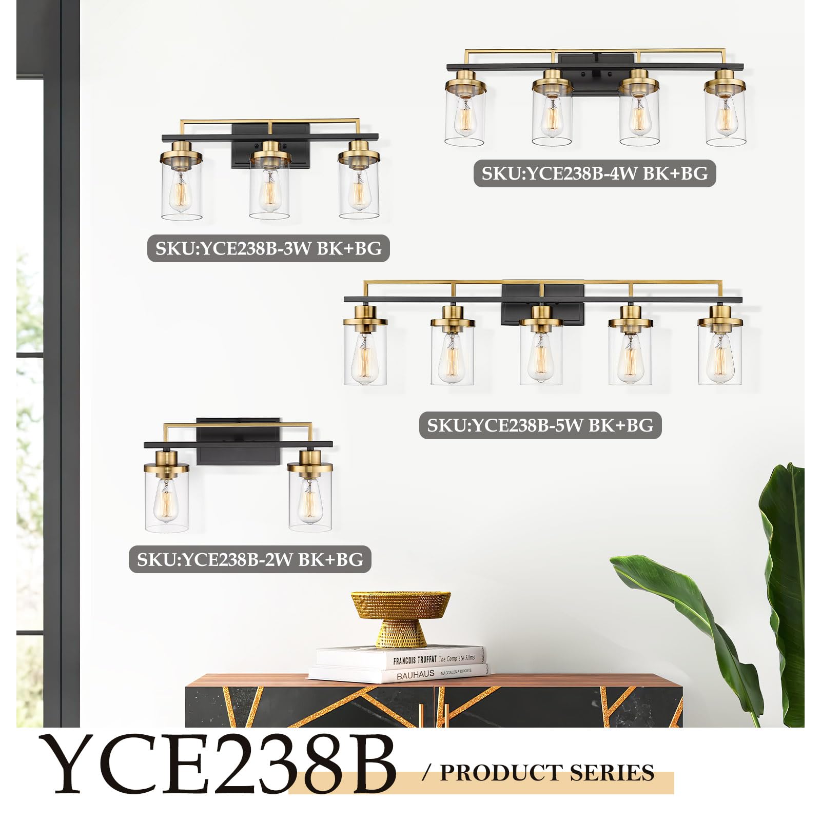 Emliviar 36 Inch 5-Light Bathroom Light Fixtures with Clear Glass Shad ...