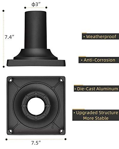HWH Heavy Duty Post Light Adapter, Cast Aluminum Pier Mount Base 3 ...