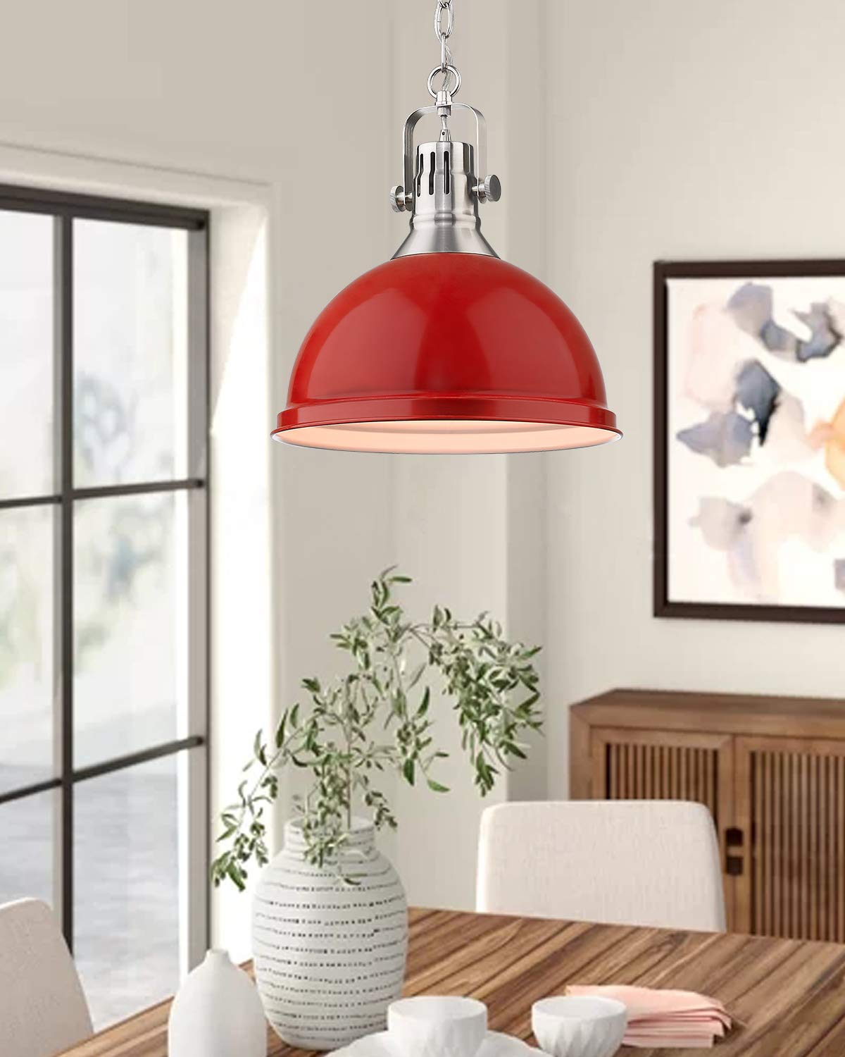 Modern Red and Brushed Nickel Pendant Hanging Light | Emliviar – emliviar